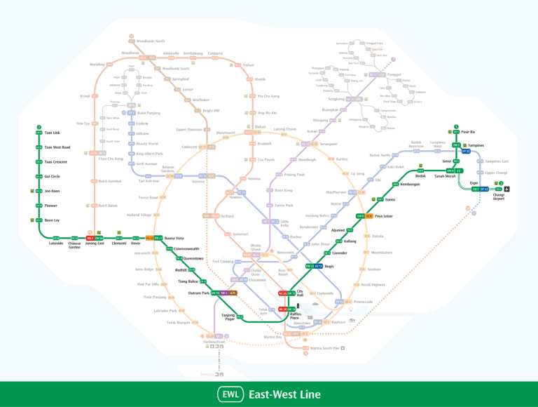 East-West Line Map - MRT Map of Singapore